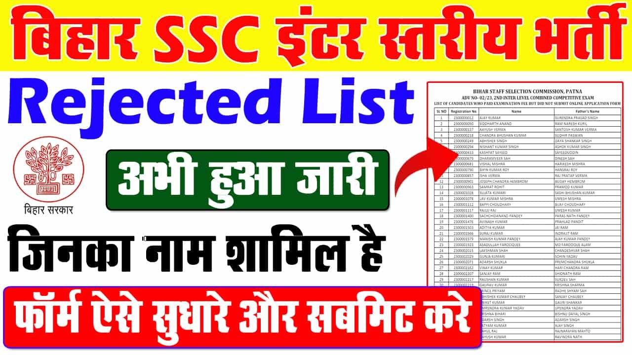 Bihar SSC Inter Level Rejected List 2024