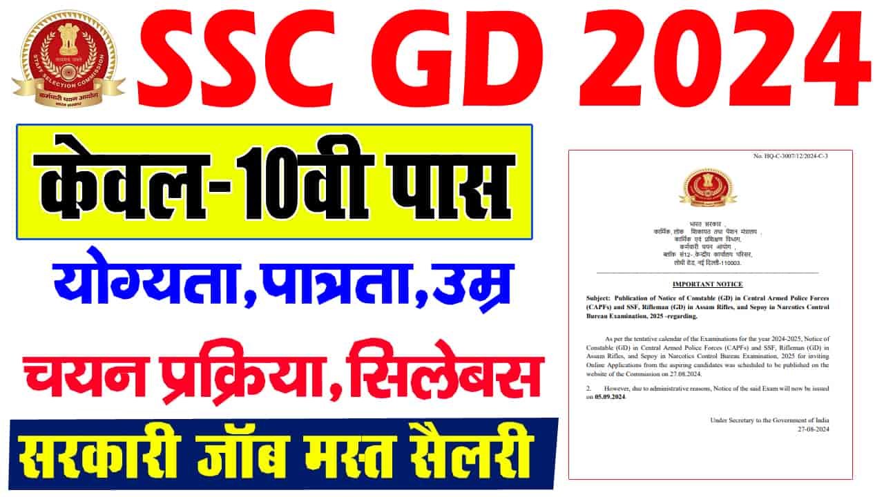 SSC GD Constable Vacancy 2024 : Online Apply Date,Qualification ...