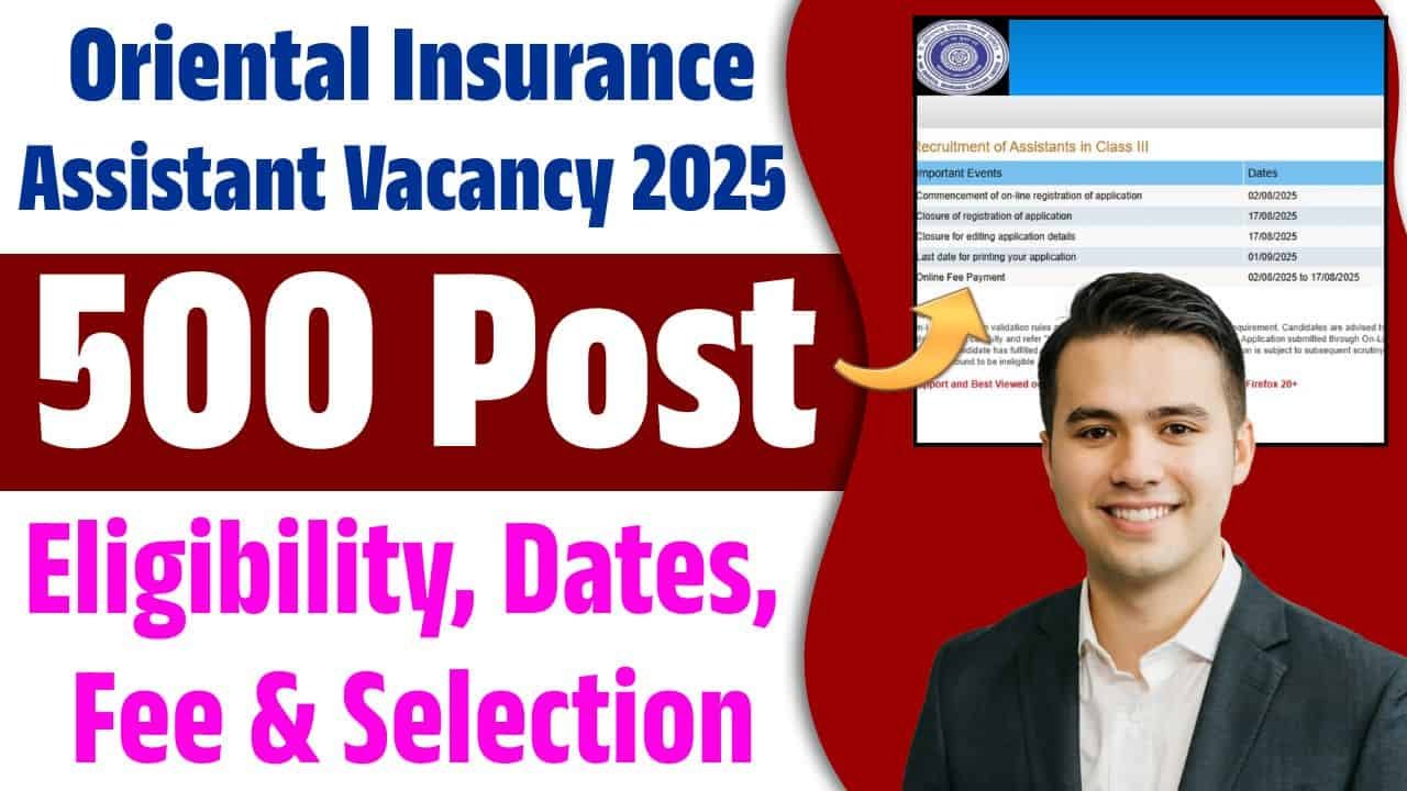 Oriental Insurance Assistant Vacancy 2025 Online Apply For 500 Post ...